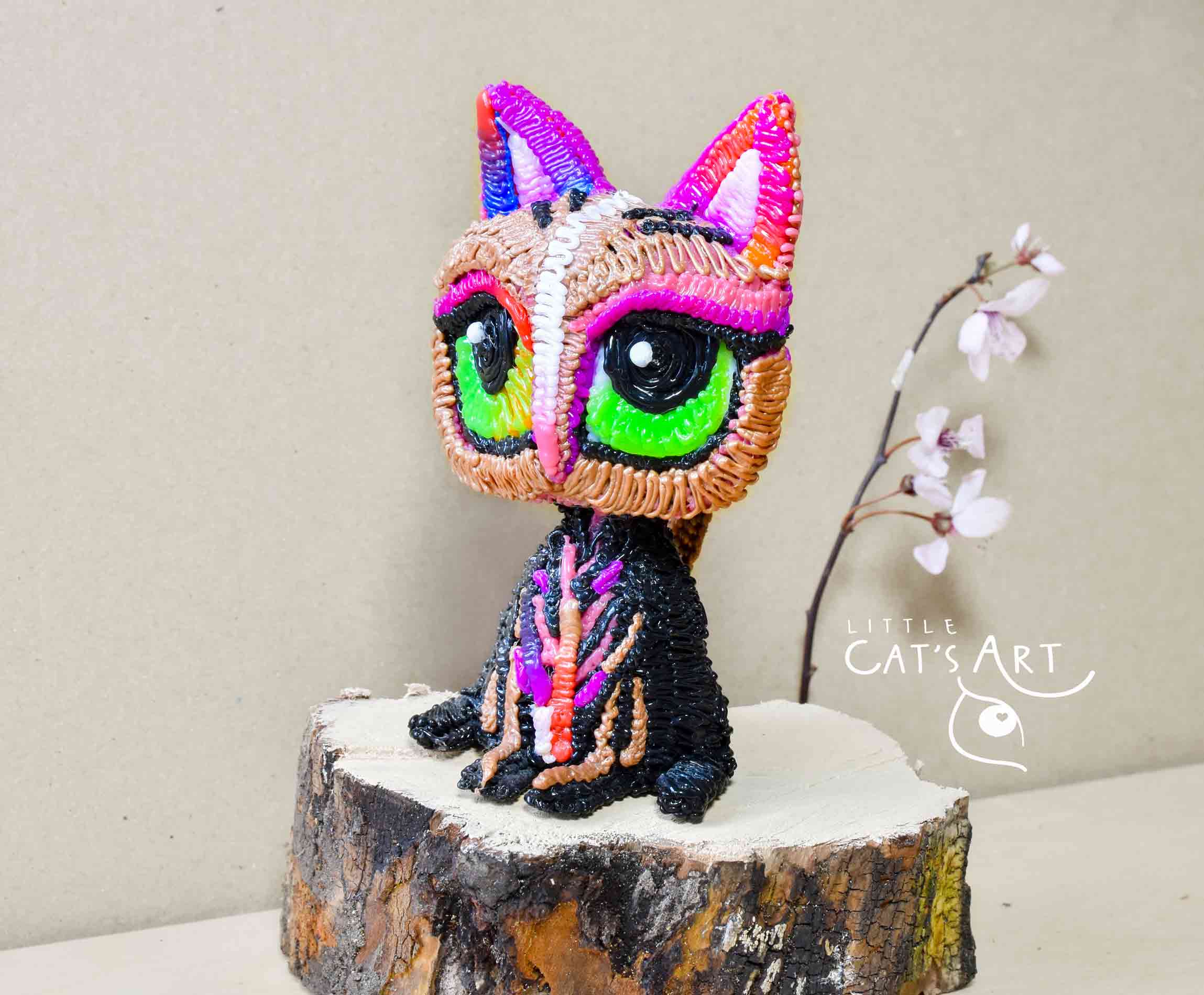 Spring colour palette cat figurine sculpture - Little Cat's Art