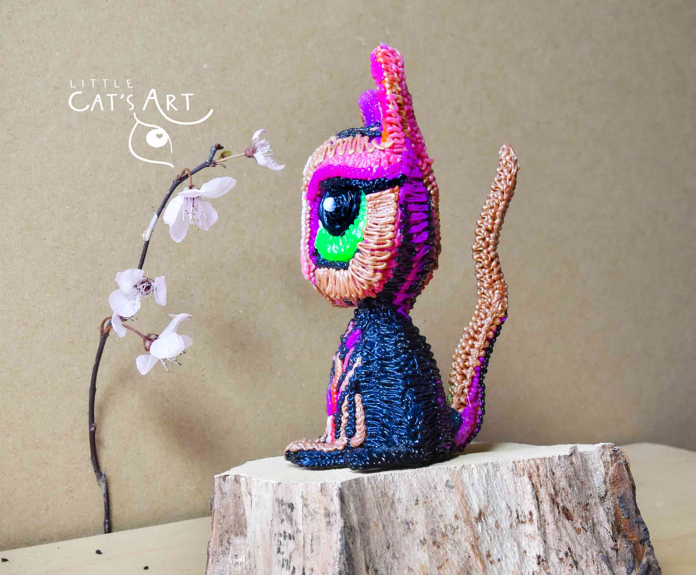 Spring colour palette cat figurine sculpture - Little Cat's Art