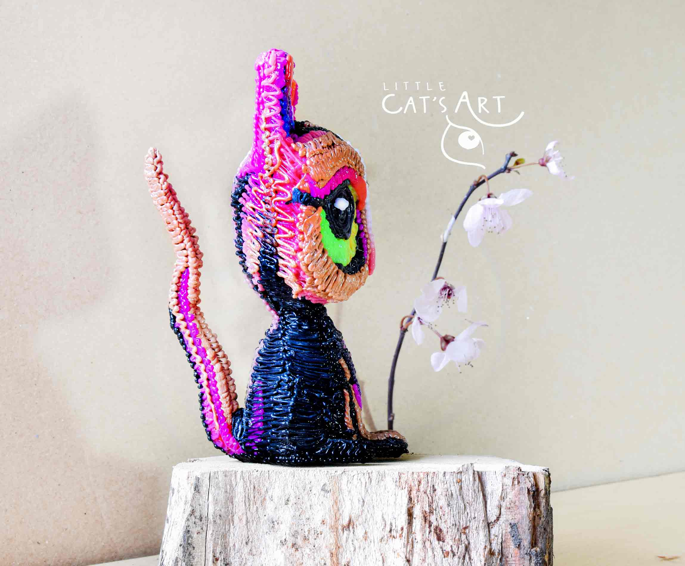 Spring colour palette cat figurine sculpture - Little Cat's Art