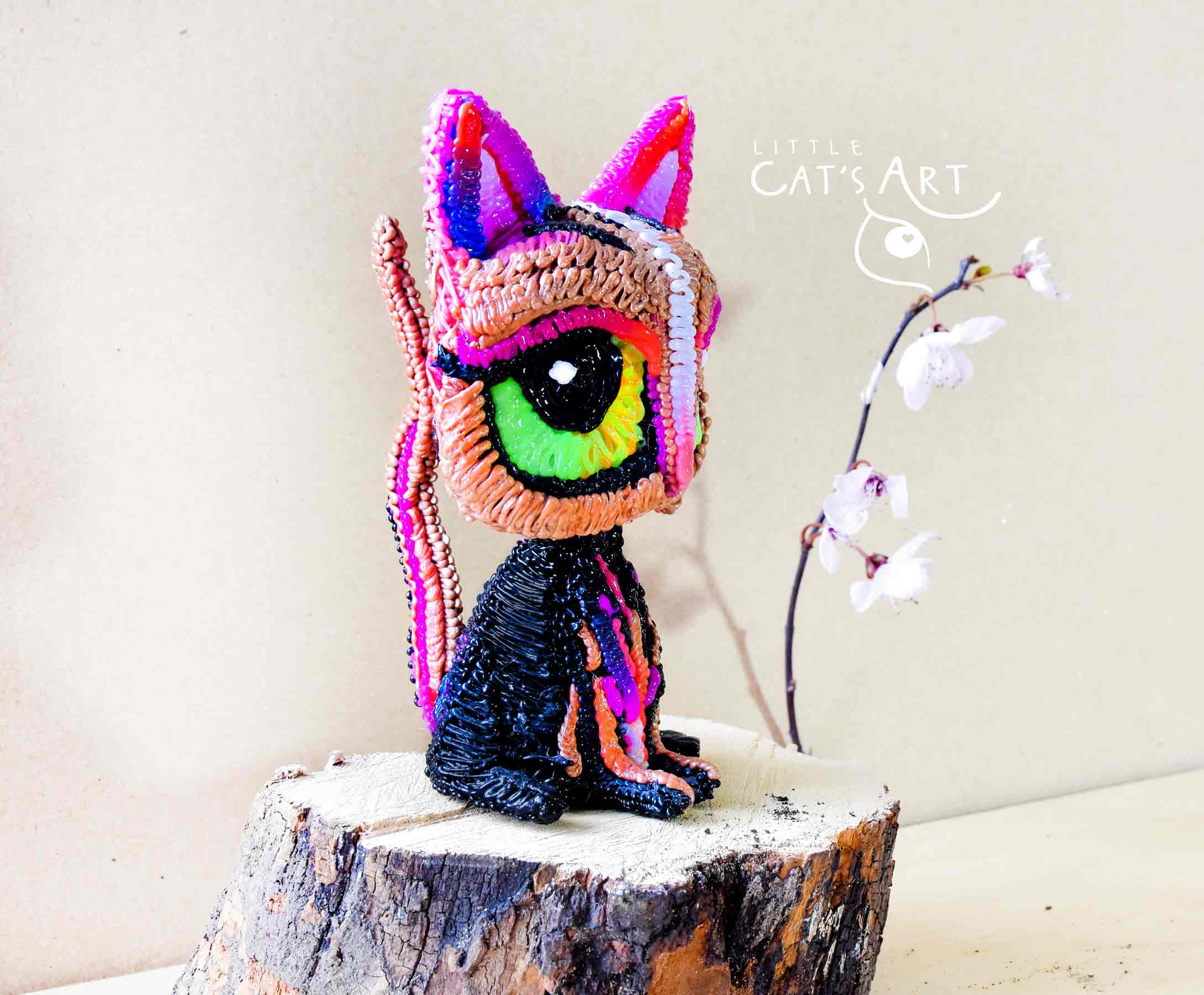 Spring colour palette cat figurine sculpture - Little Cat's Art
