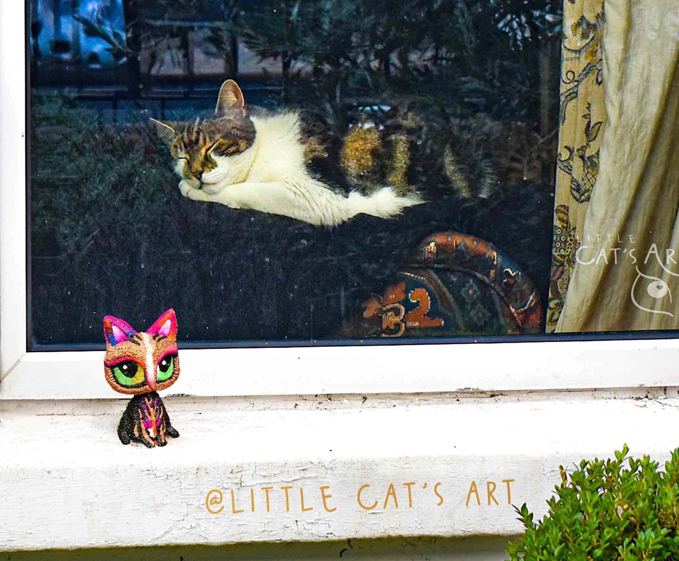 Spring colour palette cat figurine sculpture - Little Cat's Art