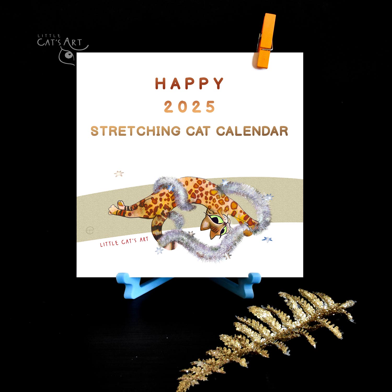 Stretching cat desk calendar 2025 - Little Cat's Art