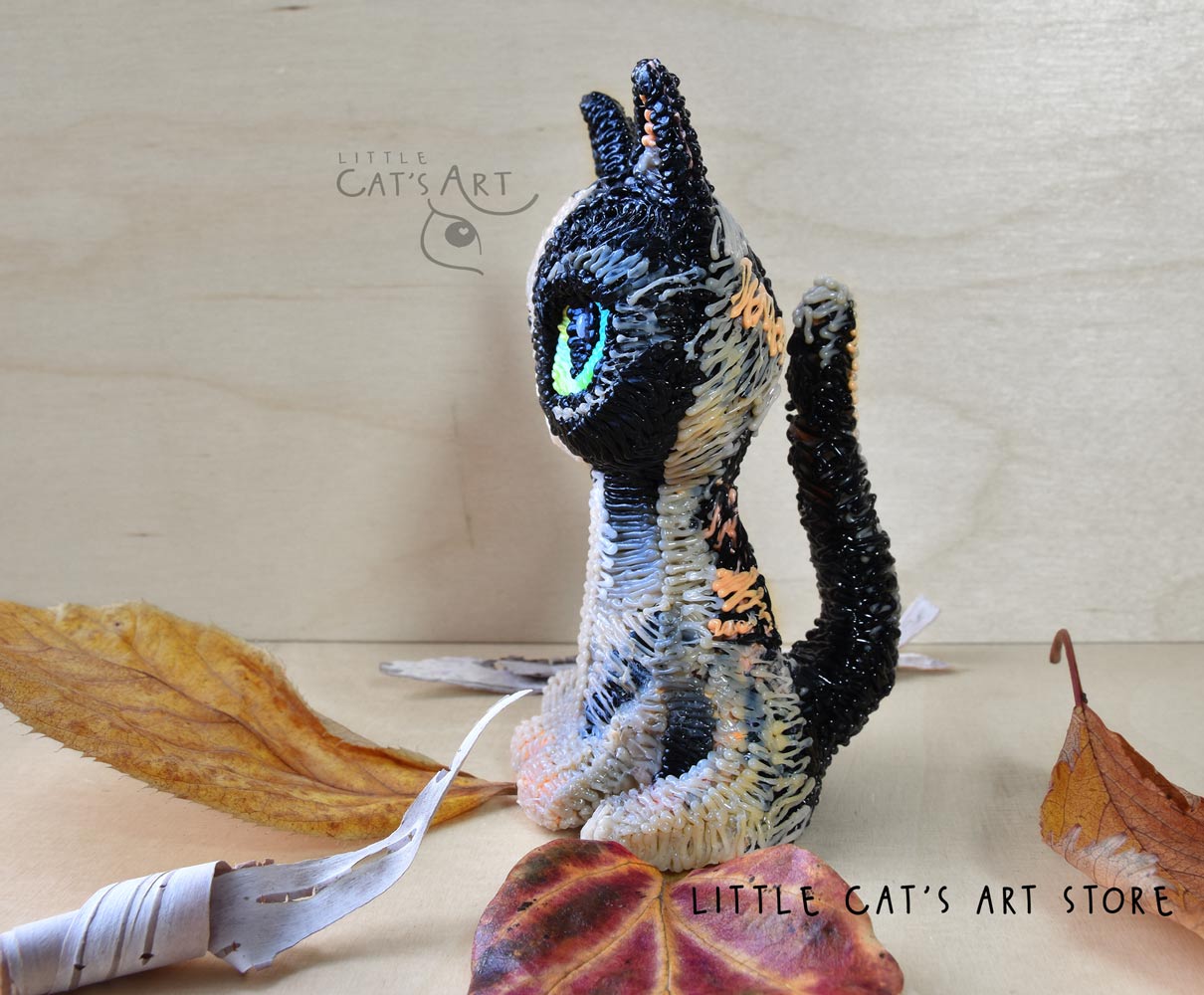 Chimera cat the split-faced kitty handmade figurine - Little Cat's Art