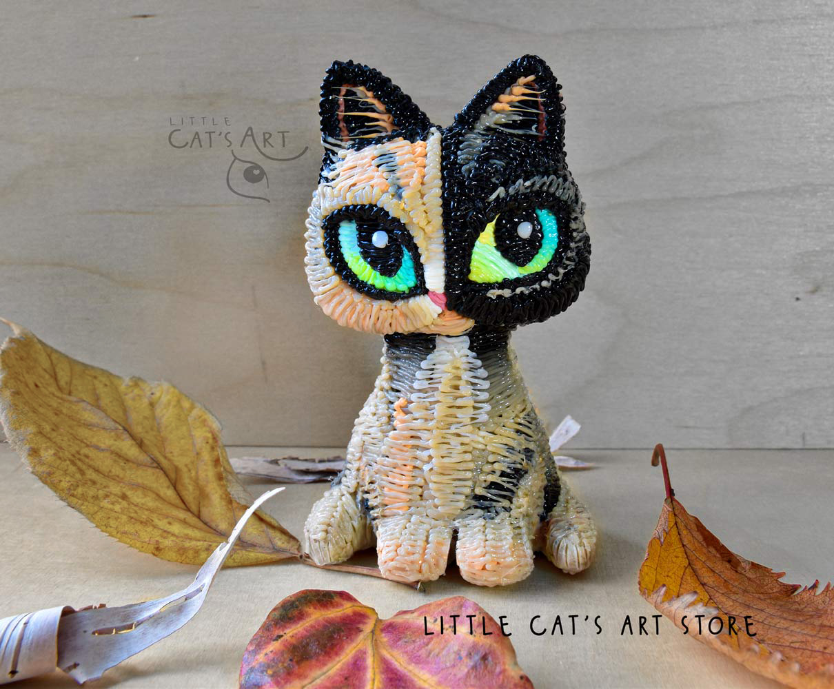 Chimera cat the split-faced kitty handmade figurine - Little Cat's Art