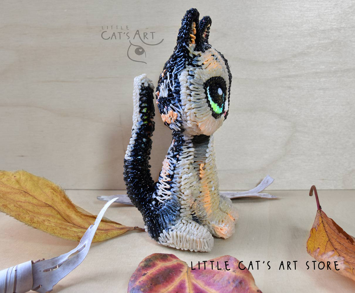 Chimera cat the split-faced kitty handmade figurine - Little Cat's Art