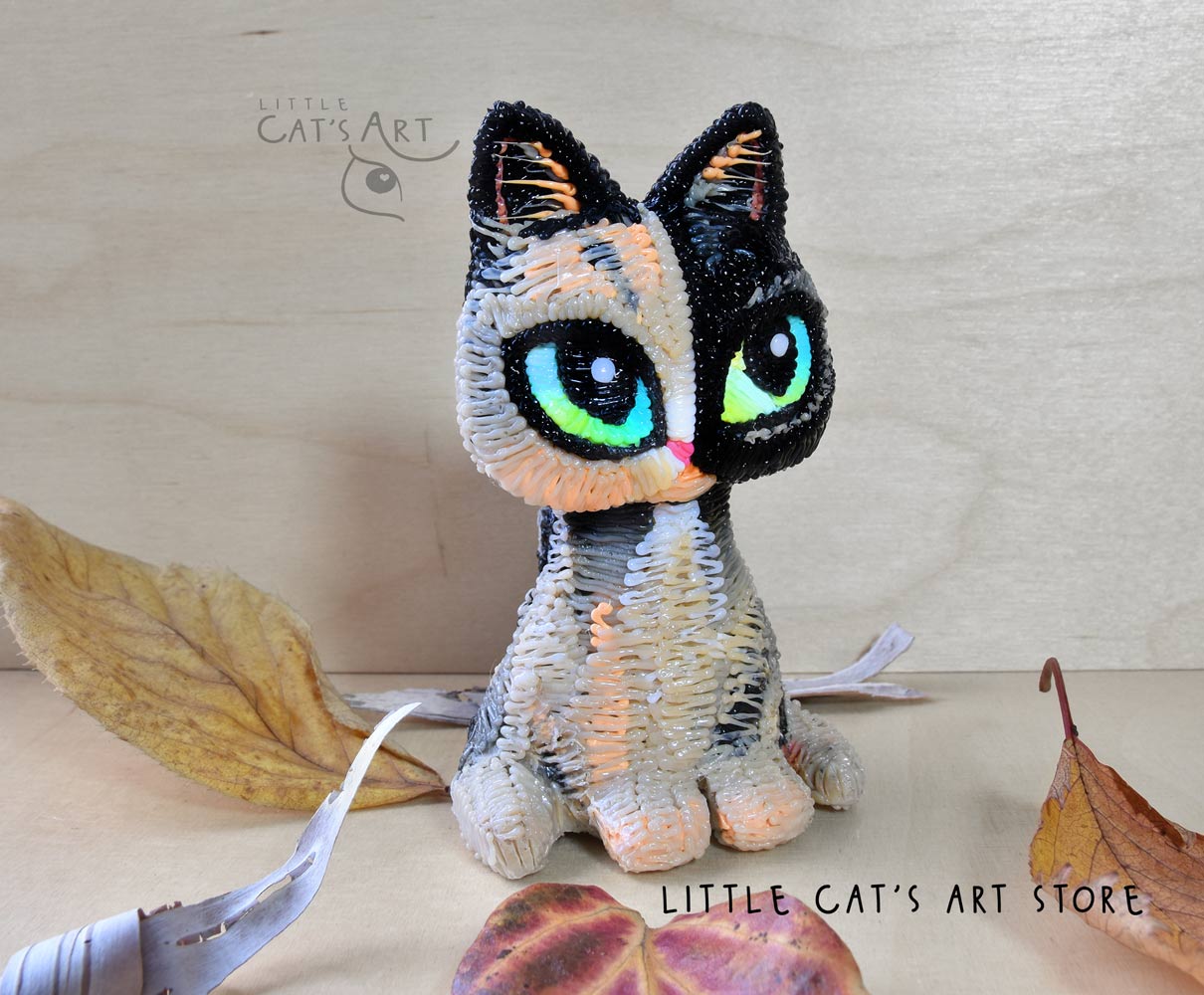 Chimera cat the split-faced kitty handmade figurine - Little Cat's Art